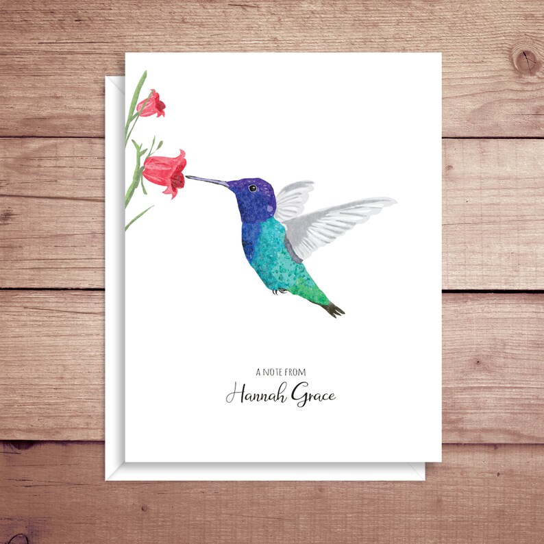 Hummingbird Note Cards Folded Bird Note Cards Personalized | Etsy