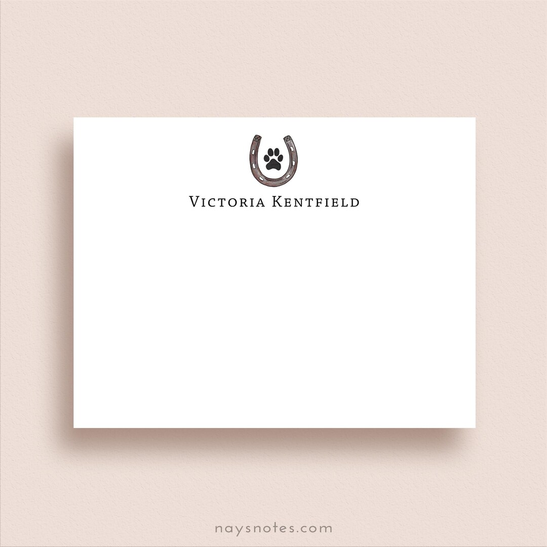 Horseshoe Paw Print Note Cards - Personalized Stationery - Flat, Set of ...