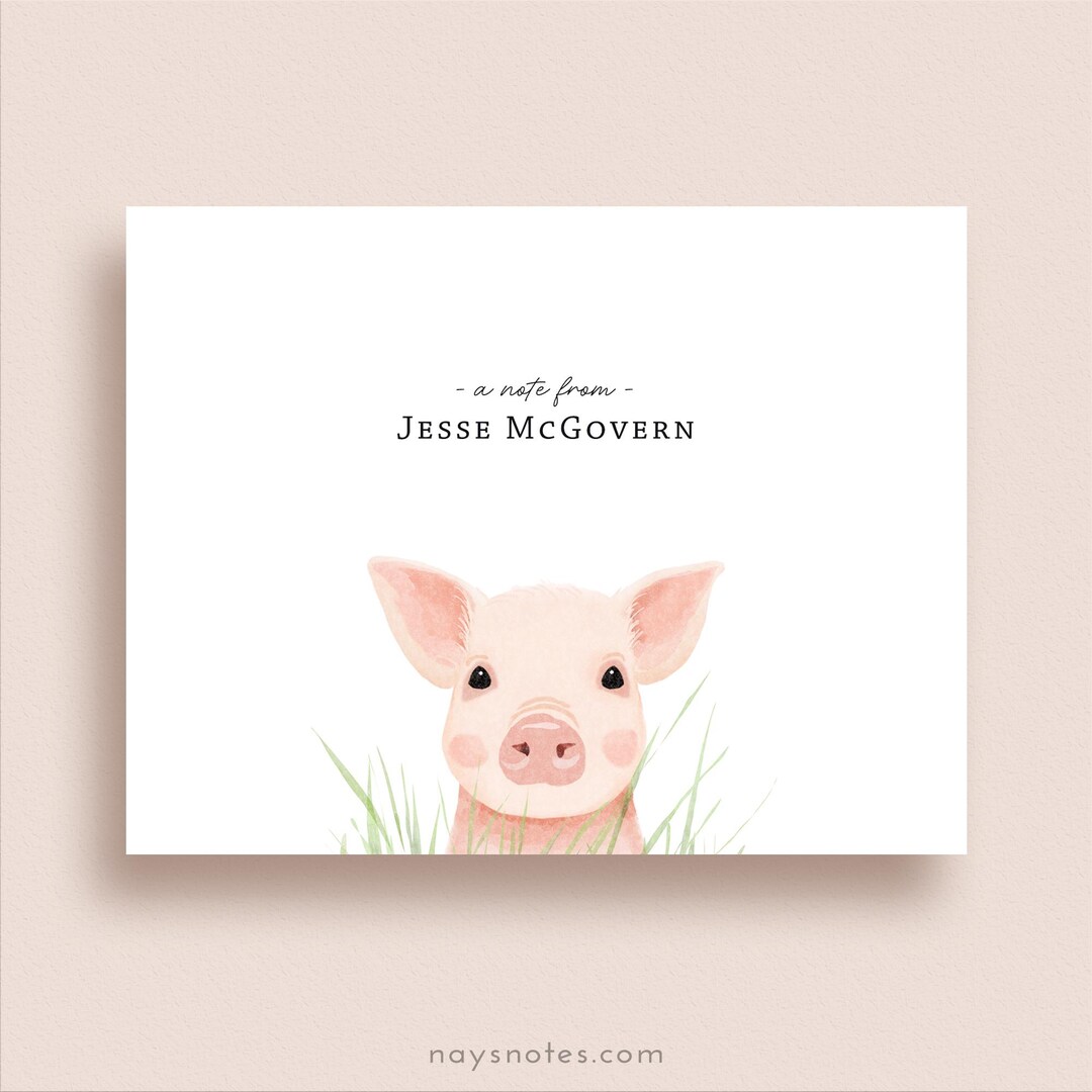 Pig Folded Note Card Set - Personalized Pig Stationery - Etsy