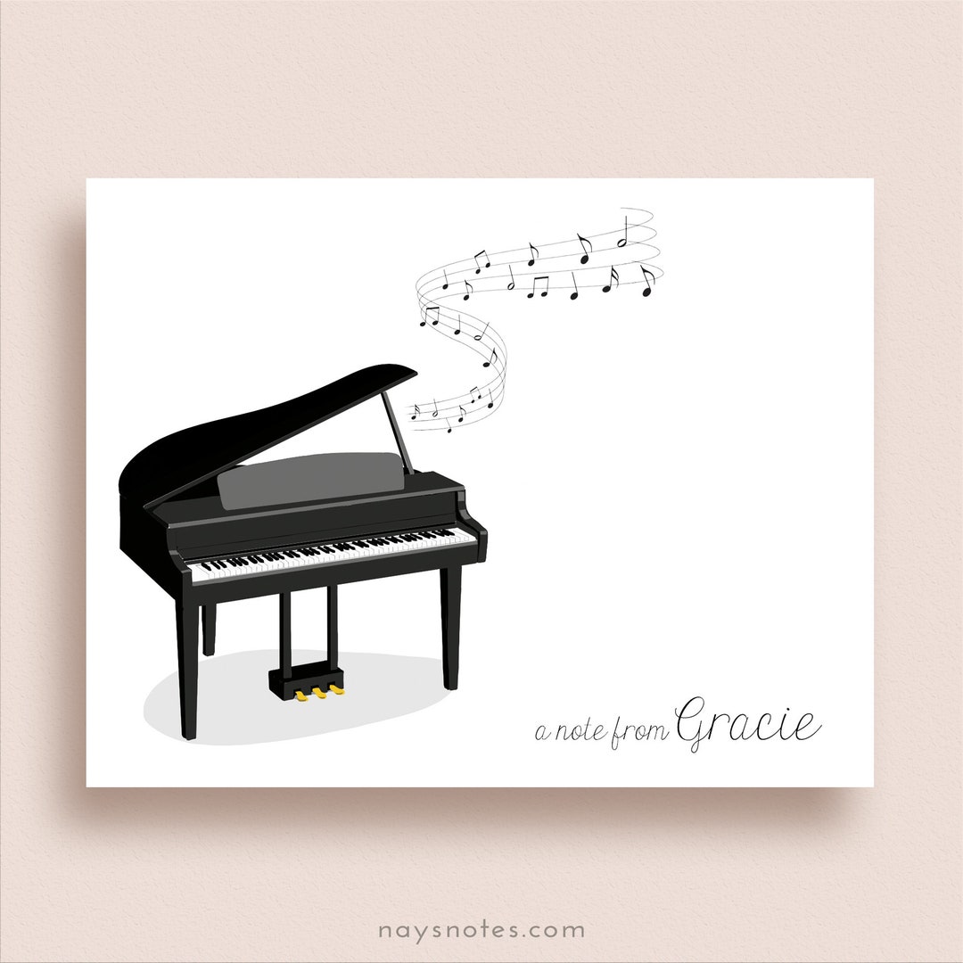Piano Note Cards - Folded Note Cards - Personalized Piano Stationery ...