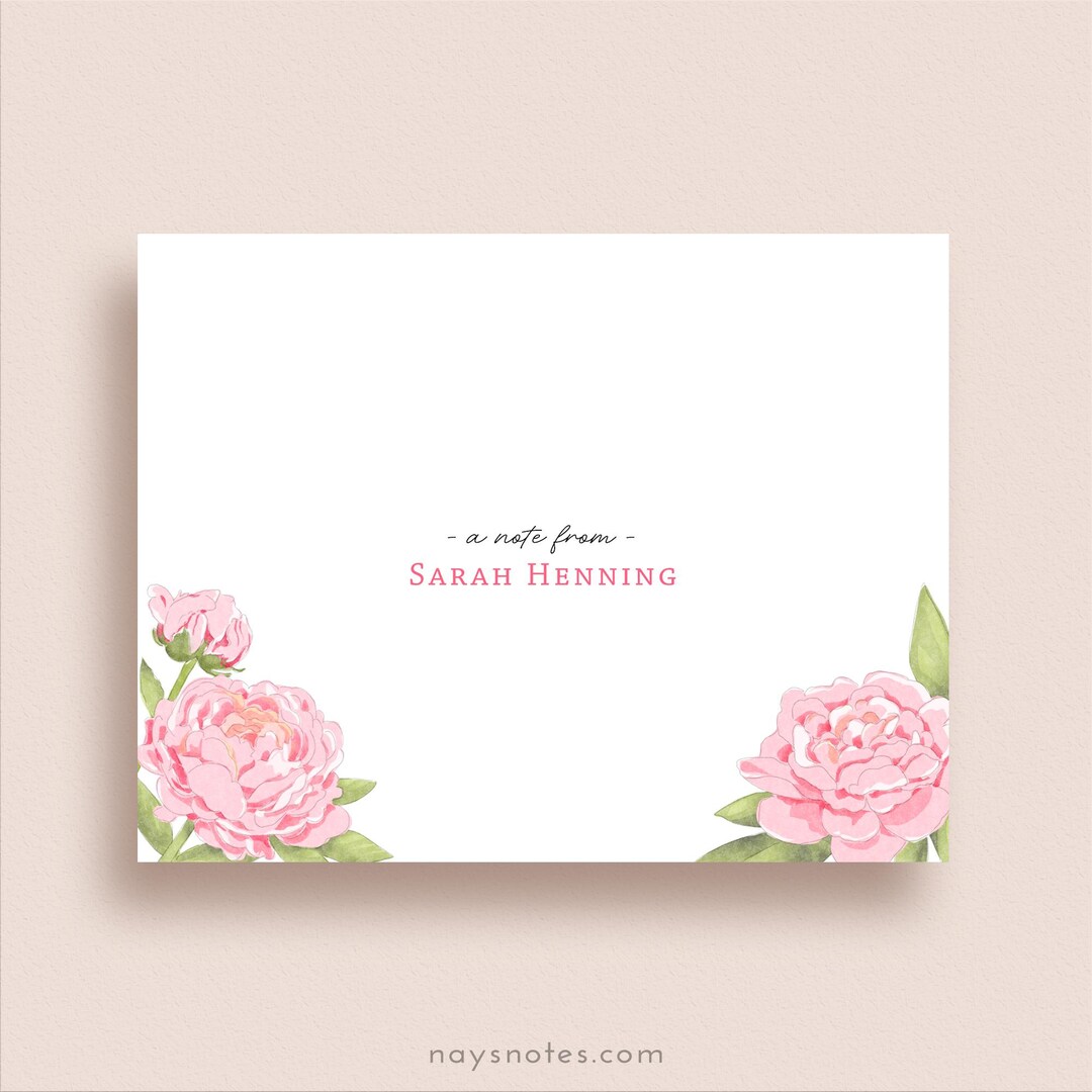 Peony Note Cards - Folded Note Card Set - Personalized Peony Stationery ...