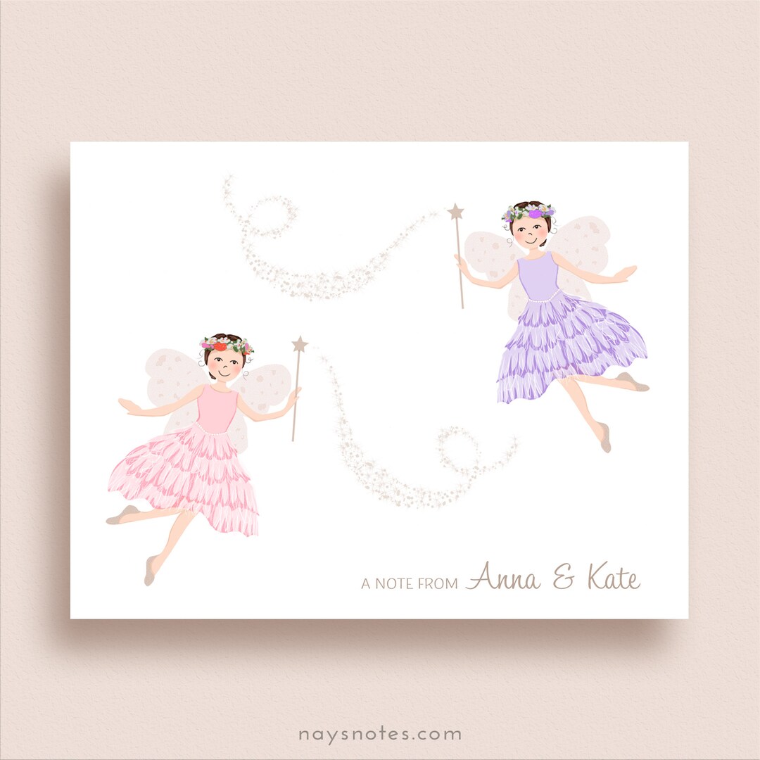 Twin Fairy Note Cards - Twin Fairy Princess Folded Note Cards - Twin ...