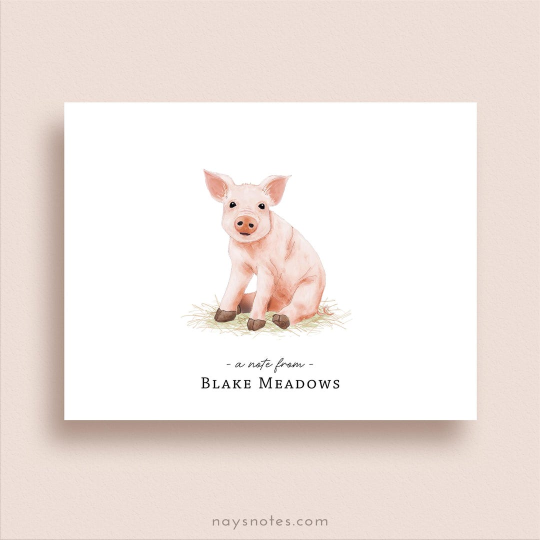 Pig Note Cards - Folded Note Card Set - Personalized Pig Stationery ...