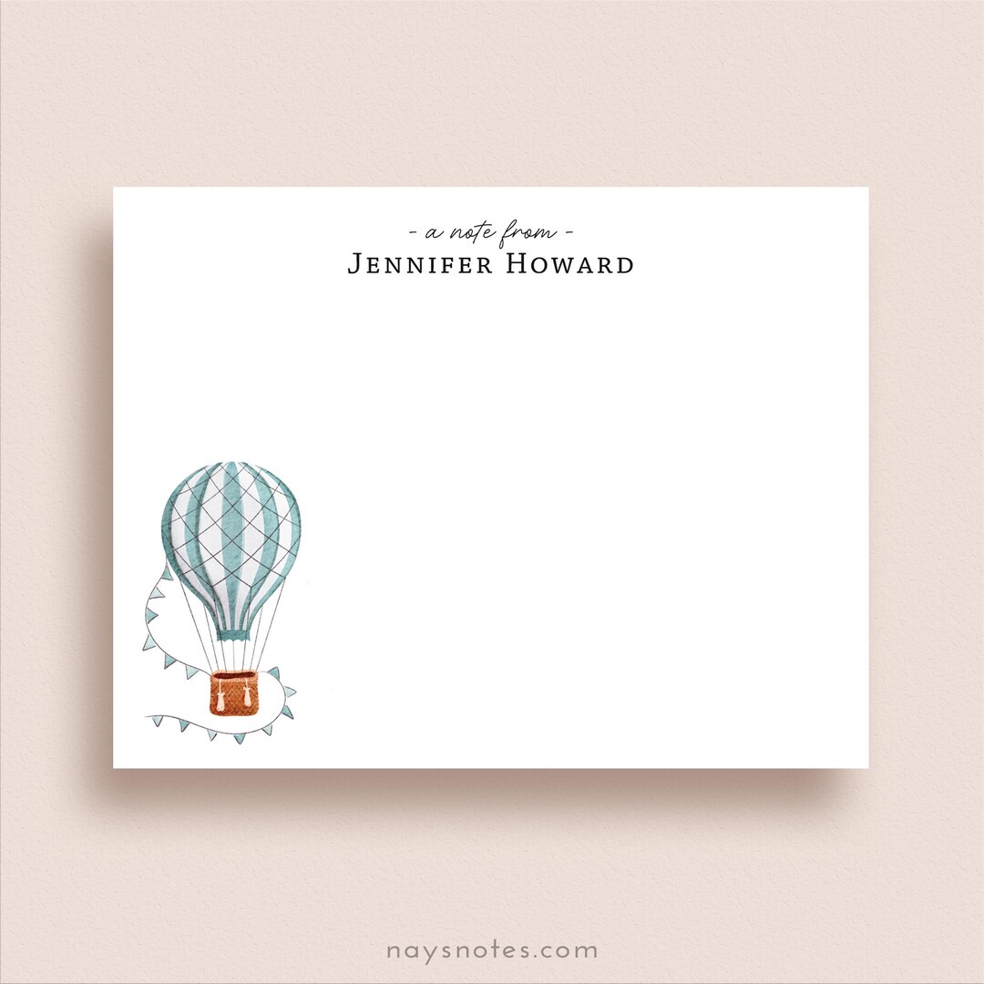 Hot Air Balloon Note Card - Flat Note Card Set - Personalized Hot Air ...