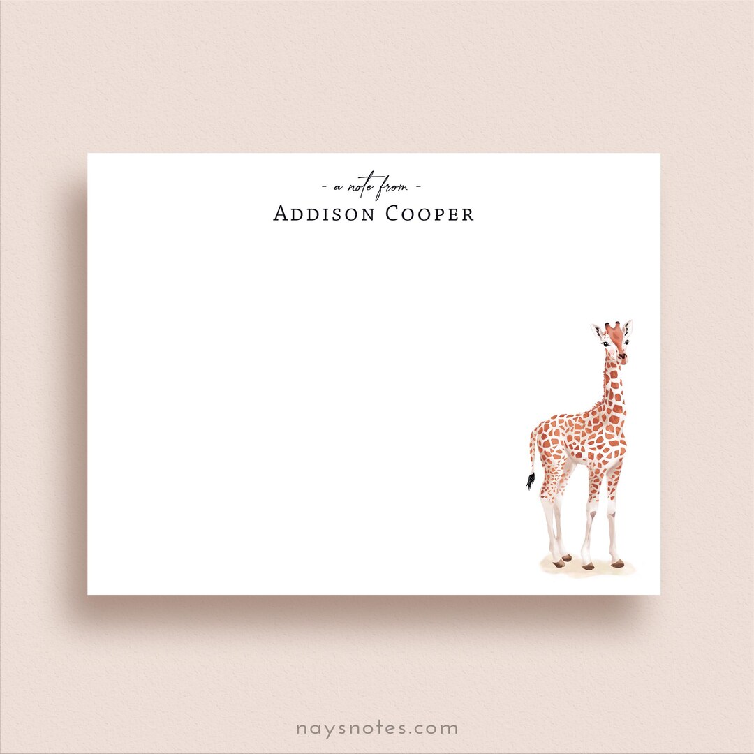 Giraffe Note Cards - Flat Note Card Set - Personalized Giraffe ...