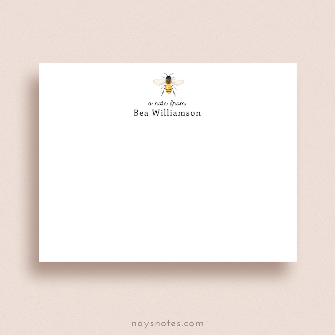 Honey Bee Note Cards - Flat Note Card Set - Personalized Honey Bee ...