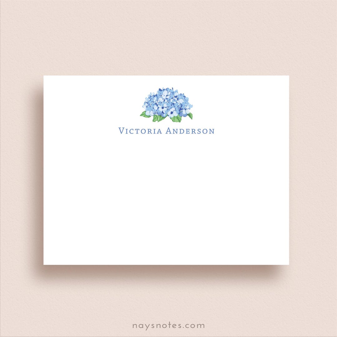 Hydrangea Note Cards - Flat Note Card Set - Personalized Hydrangea ...