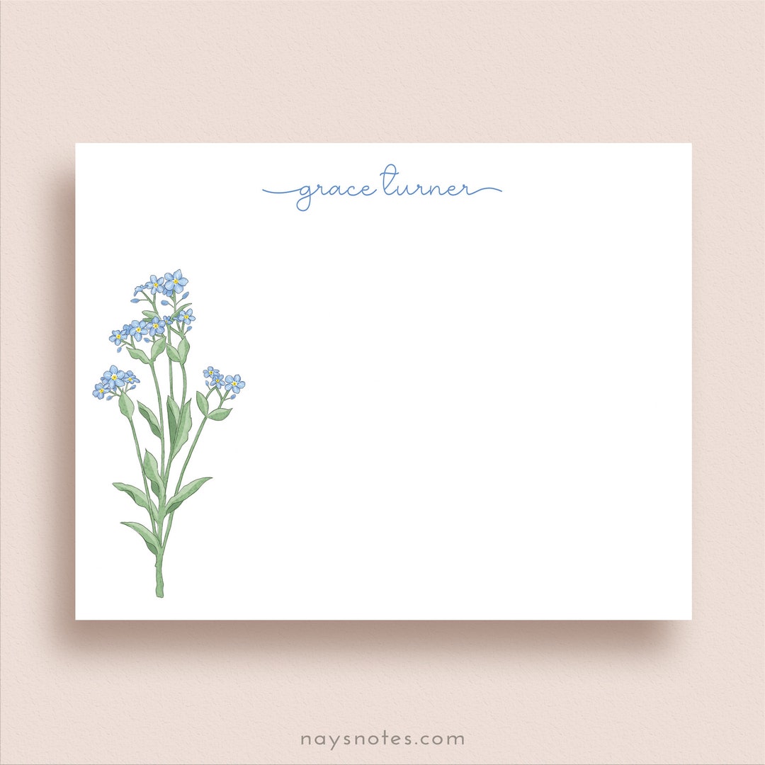 Forget Me Not Note Cards Flat Note Cards Floral Note Cards Personalized ...