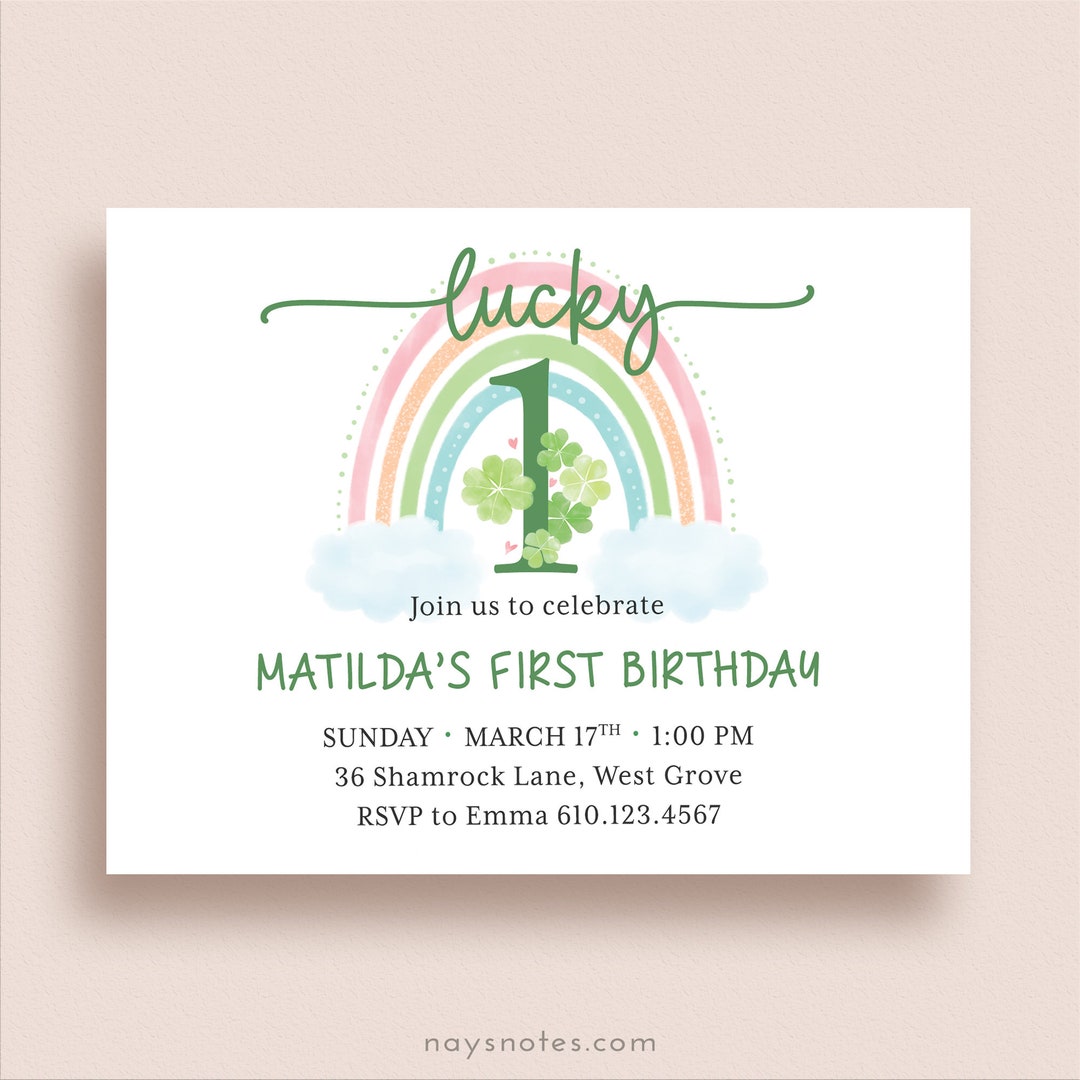 Shamrock Invitations Lucky One Birthday Four Leaf Clover Invites ...