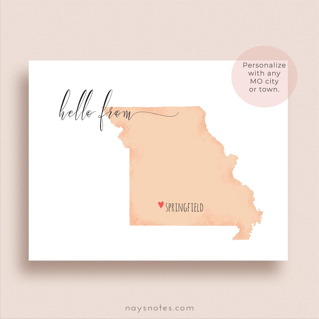 Missouri Note Cards - Personalized State Map Stationery - Folded, Set ...