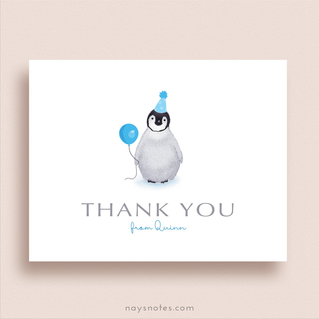 Penguin Birthday Note Cards Folded Penguin Note Cards Personalized ...