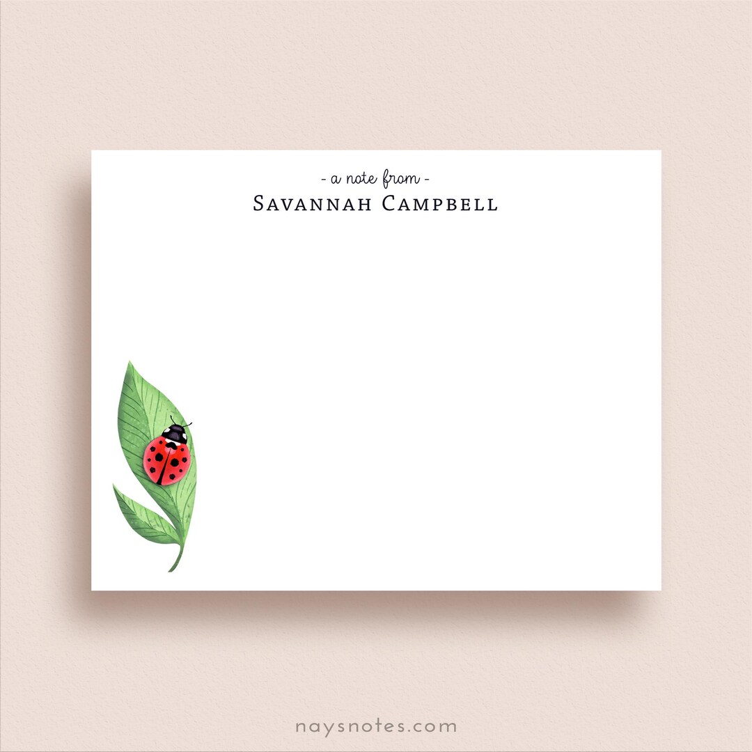 Ladybug Note Cards - Flat Note Card Set - Personalized Ladybug ...