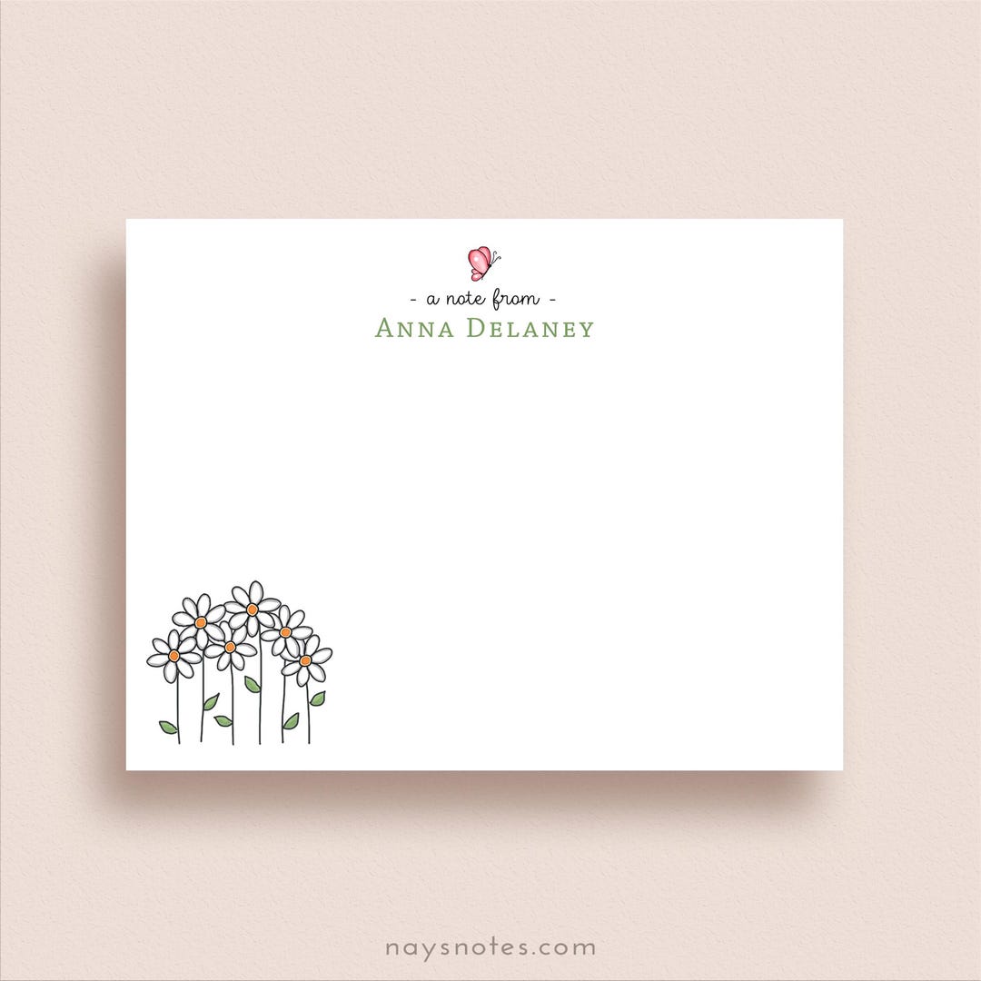 Daisy Note Cards - Flat Note Card Set - Personalized Daisy Stationery ...