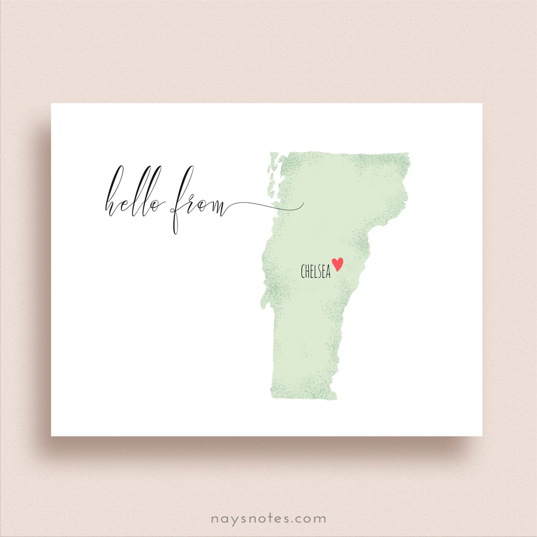 Vermont Map Note Cards - Heart on ANY CITY, Town or Place - Folded Note ...