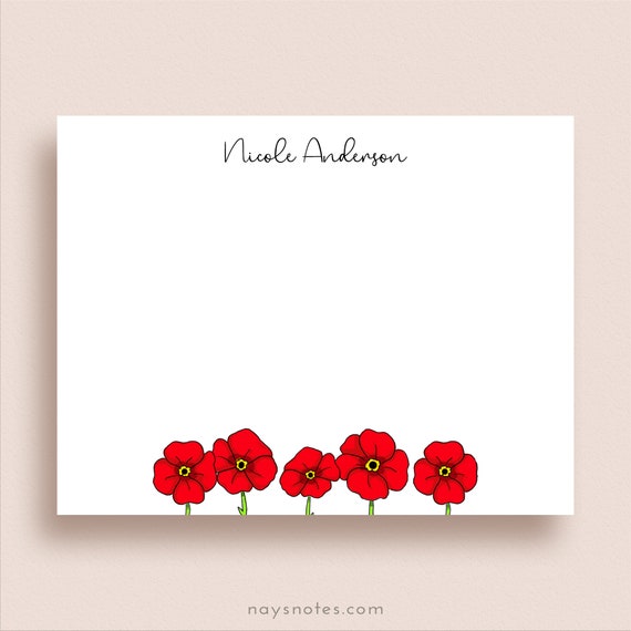 Poppy Flat Note Cards Poppy Note Cards Floral Thank You - Etsy
