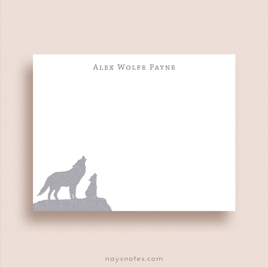 Wolf Pup Note Cards - Flat Note Card Set - Personalized Wolf Stationery ...