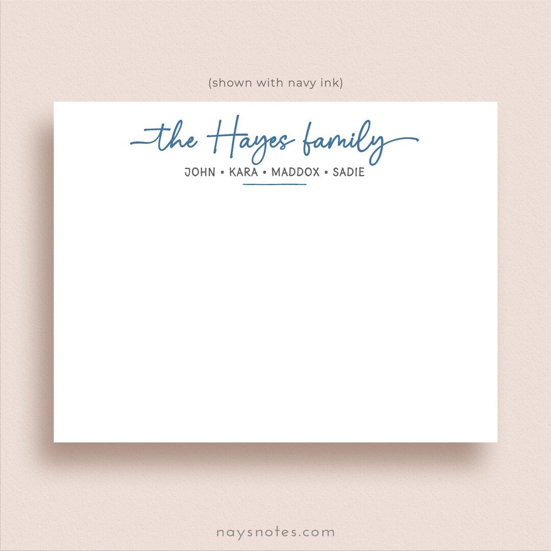 Personalized Family Stationery - Family Note Cards - Flat Note Card Set ...