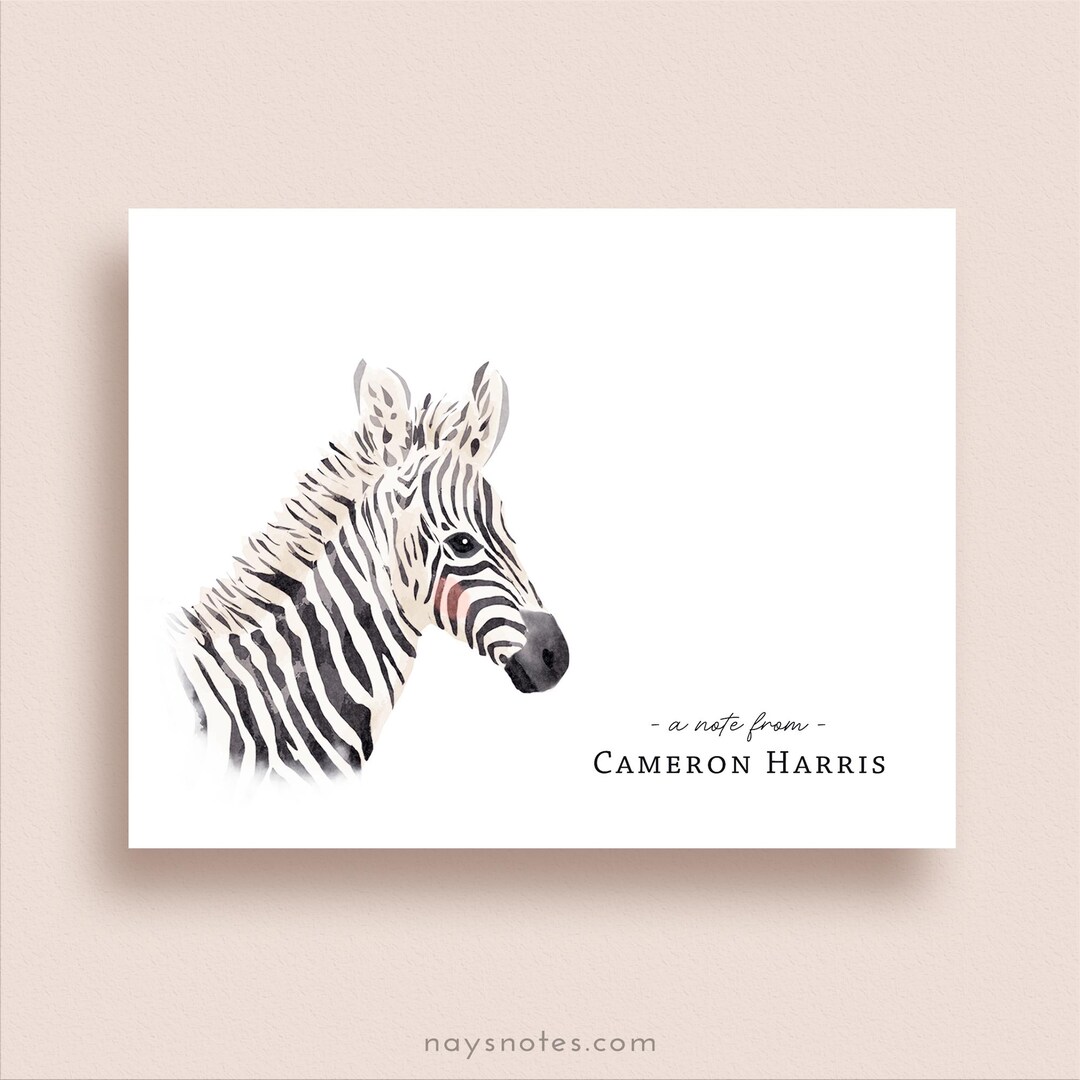 Zebra Note Cards - Folded Note Card Set - Personalized Zebra Stationery ...