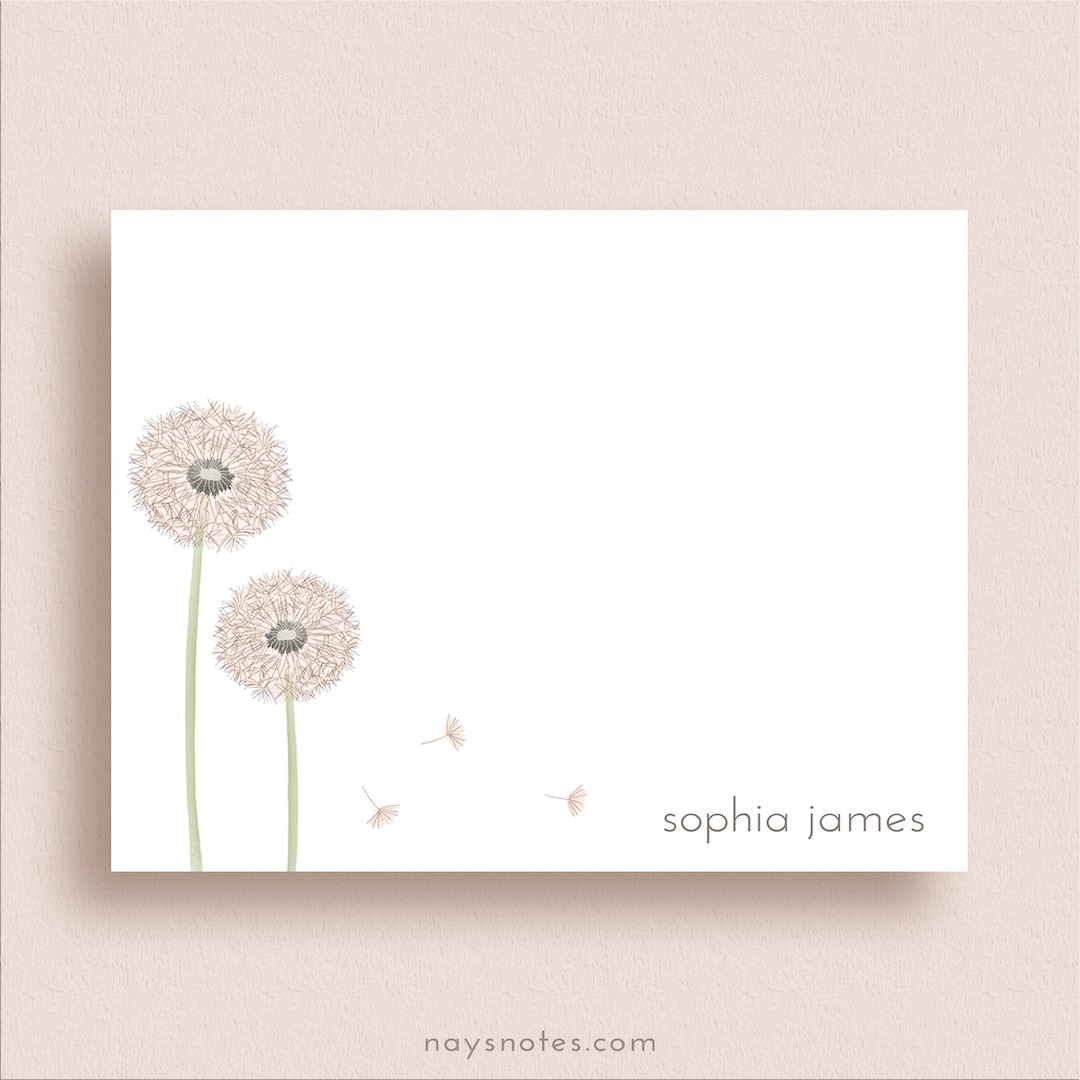 Dandelion Note Cards Flat Note Cards Personalized Dandelion Stationery ...