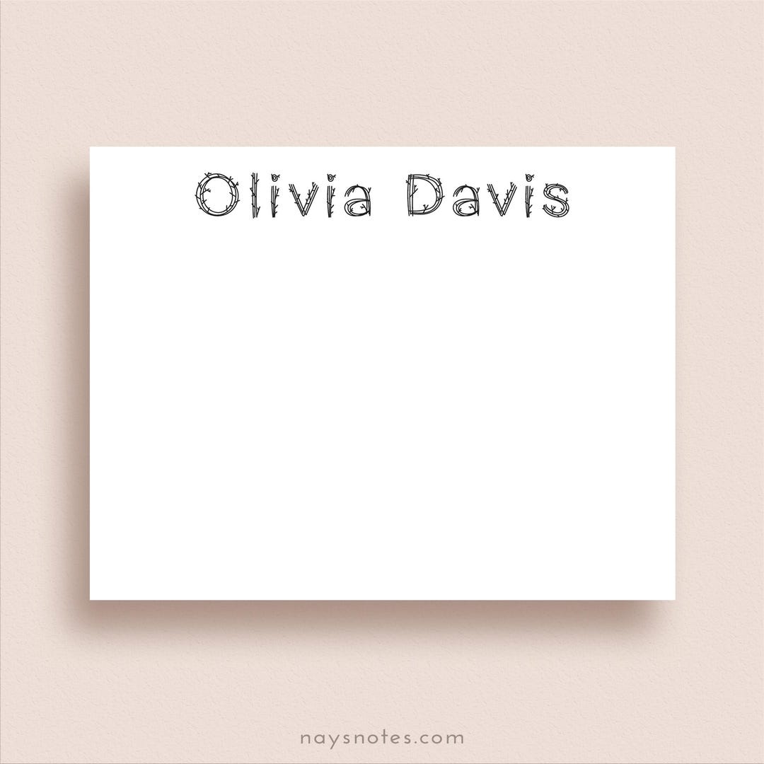 Personalized Flat Note Card Stationery Set - Custom Colors - Twig Font ...