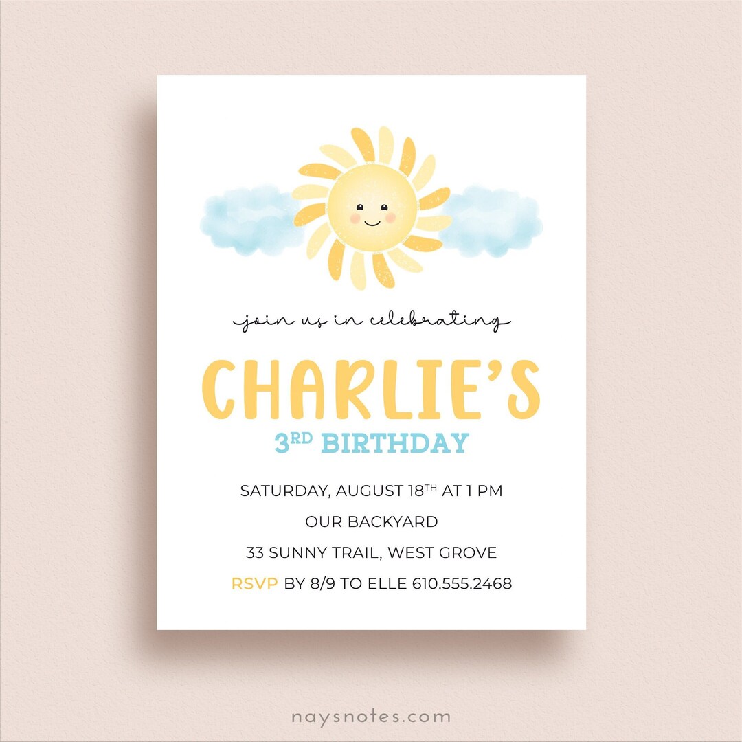 Sun Invitations Sunny Birthday Party Sweet and Simple - Etsy