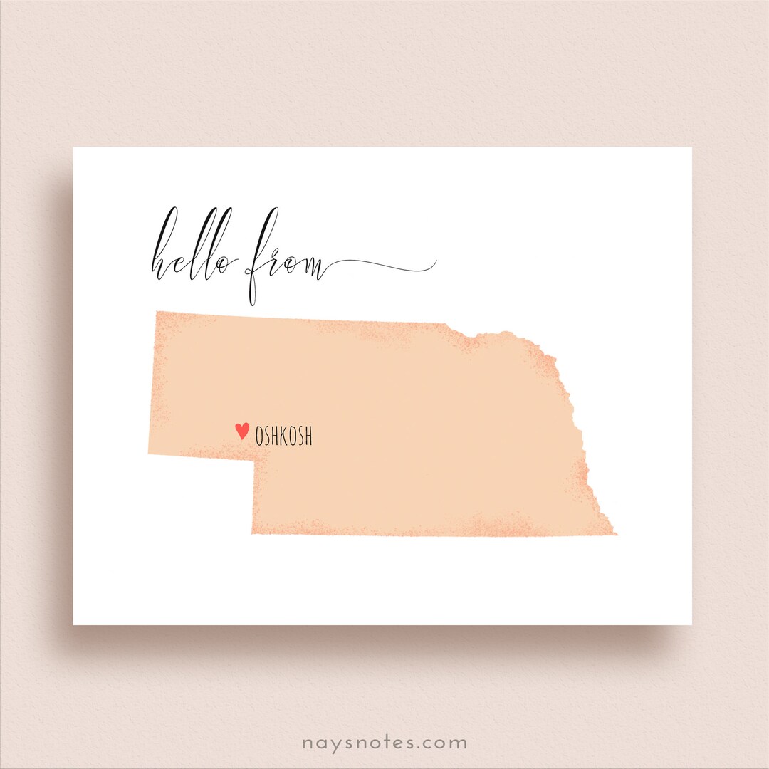 Nebraska Map Note Cards - Heart on ANY CITY, Town or Place - Folded ...