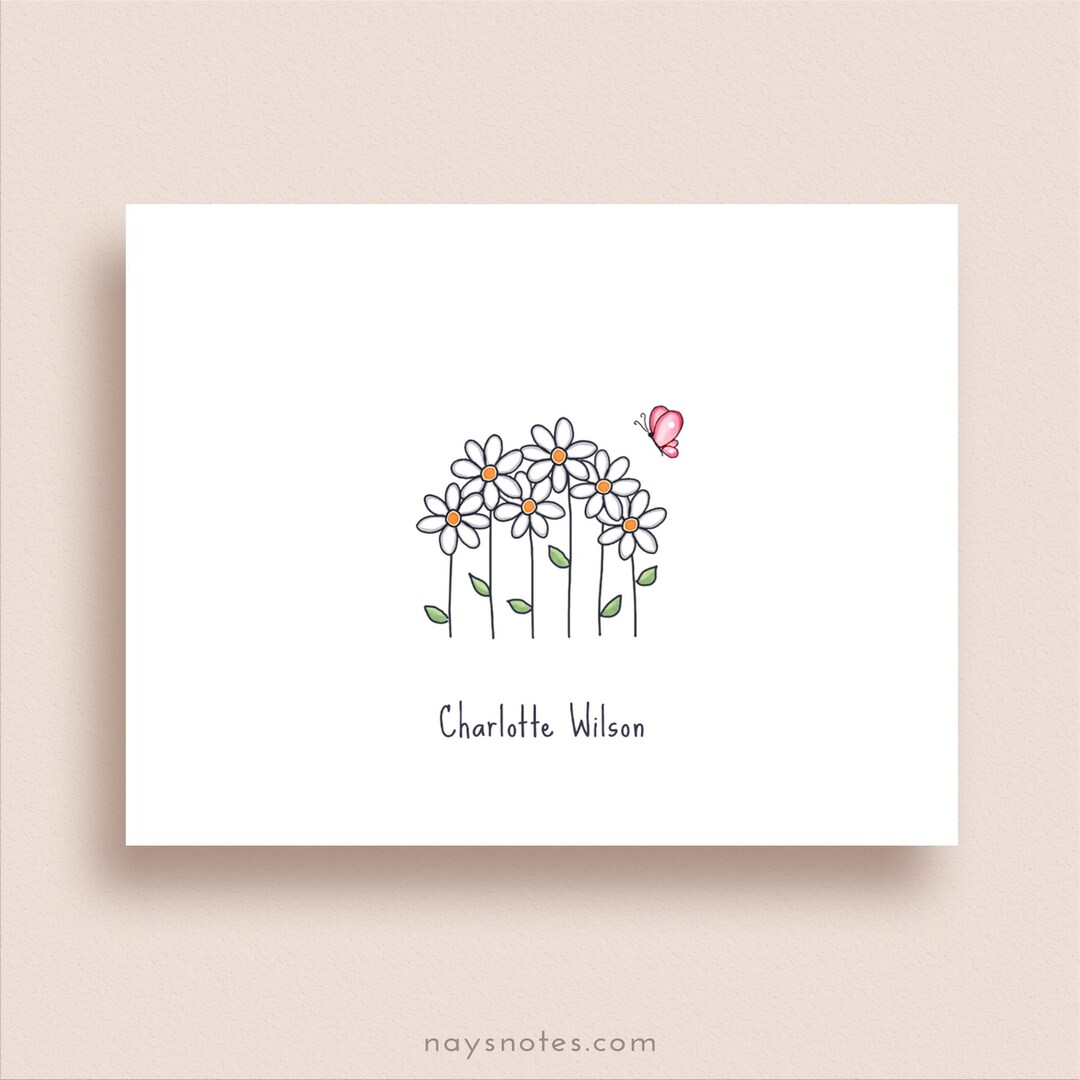 Personalized Daisy Stationery - Floral Note Cards - Folded, Set of 8 ...