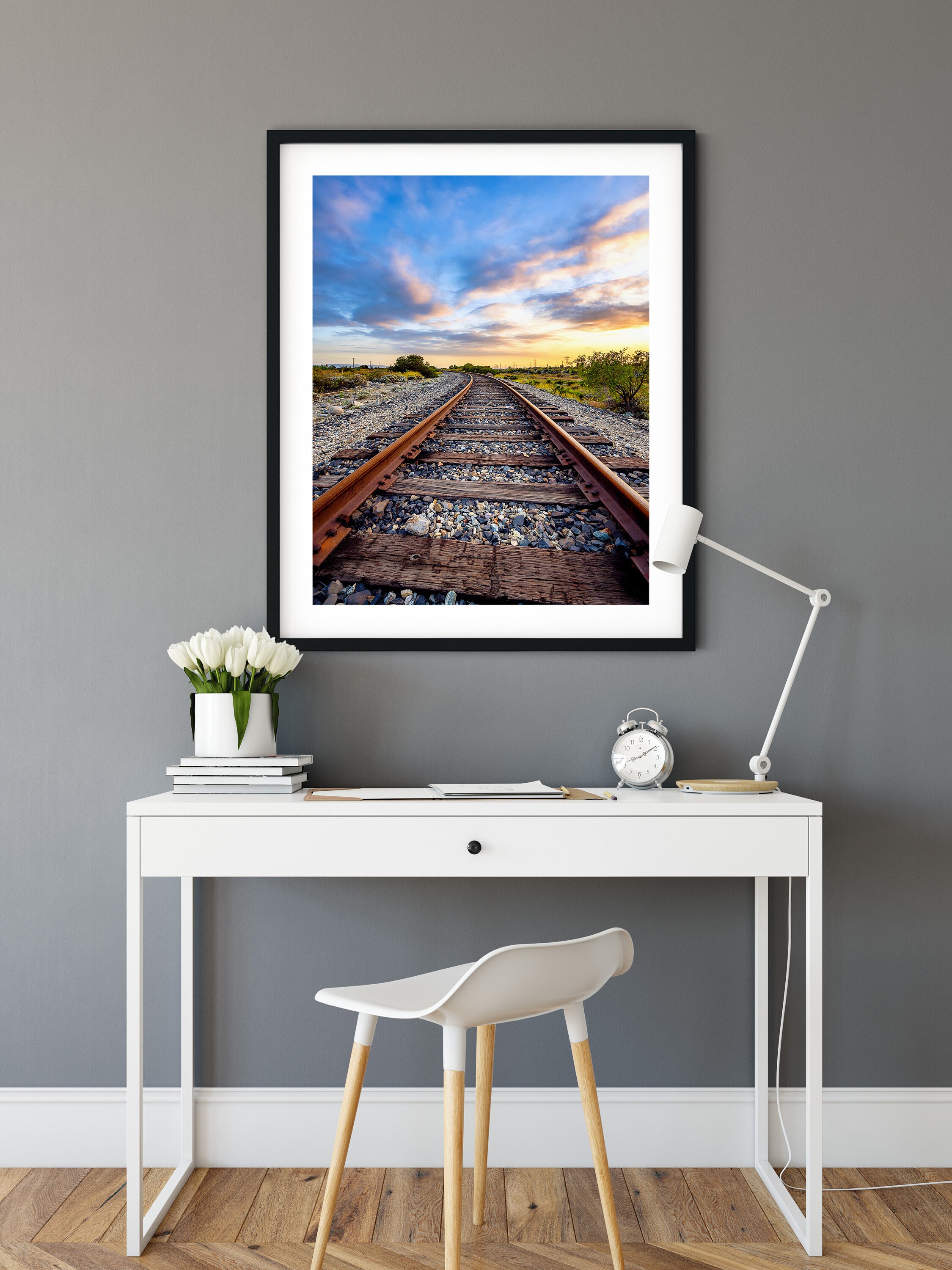 Railroad Tracks Photography Train Art Railroad Decor Sunset California ...