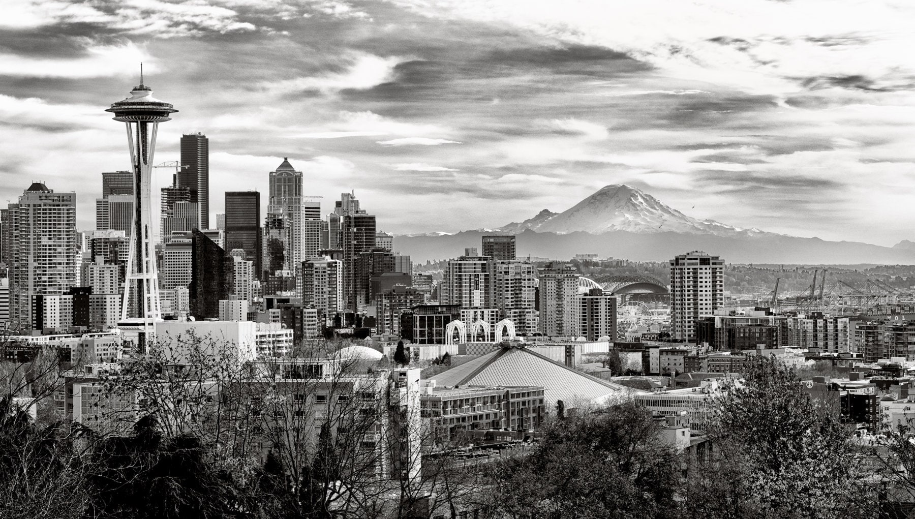 Seattle Skyline Panorama Black and White Photography Print - Etsy