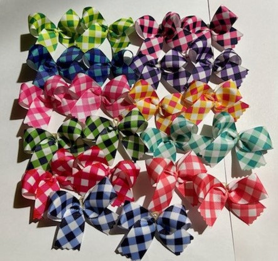 22 Medium Gingham Dog Bows Dog Grooming Bows Top Quality Grosgrain ...