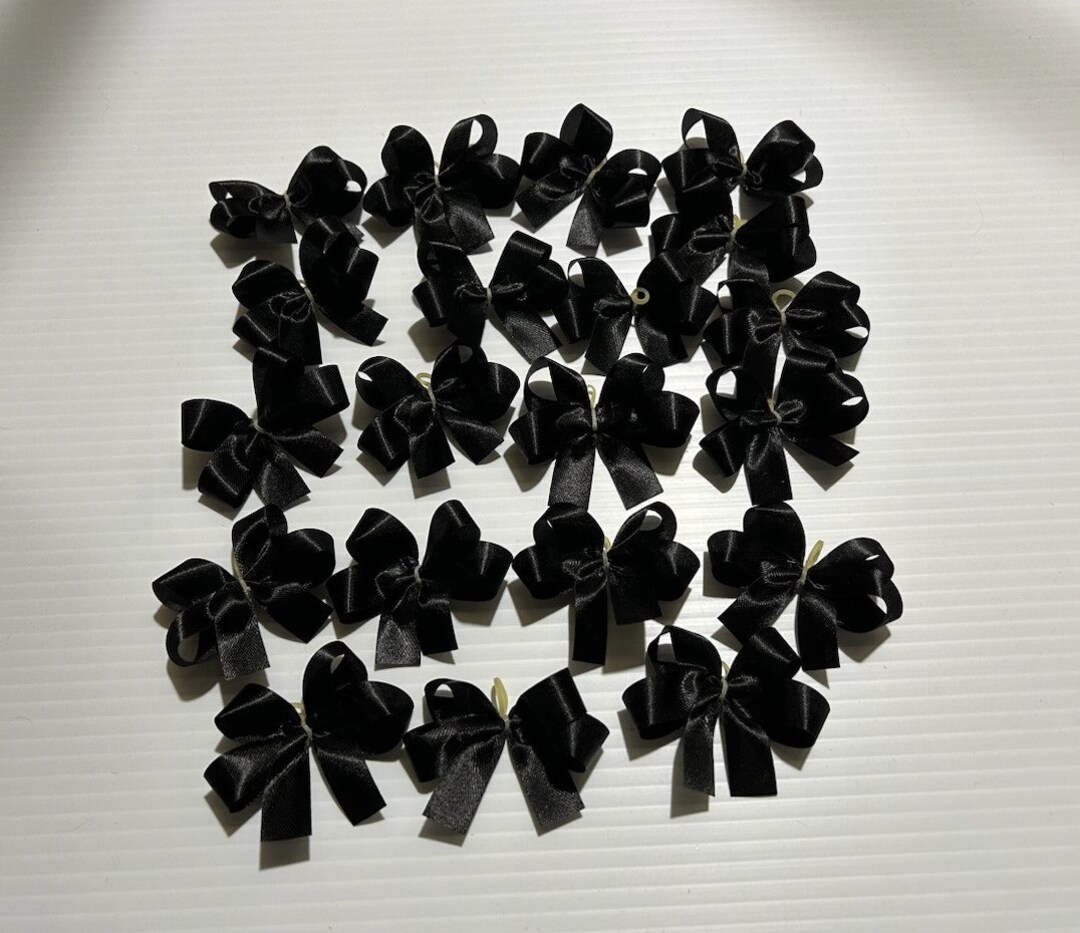 20 Double Looped Medium Size Black Dog Bows Dog Grooming Bows White ...