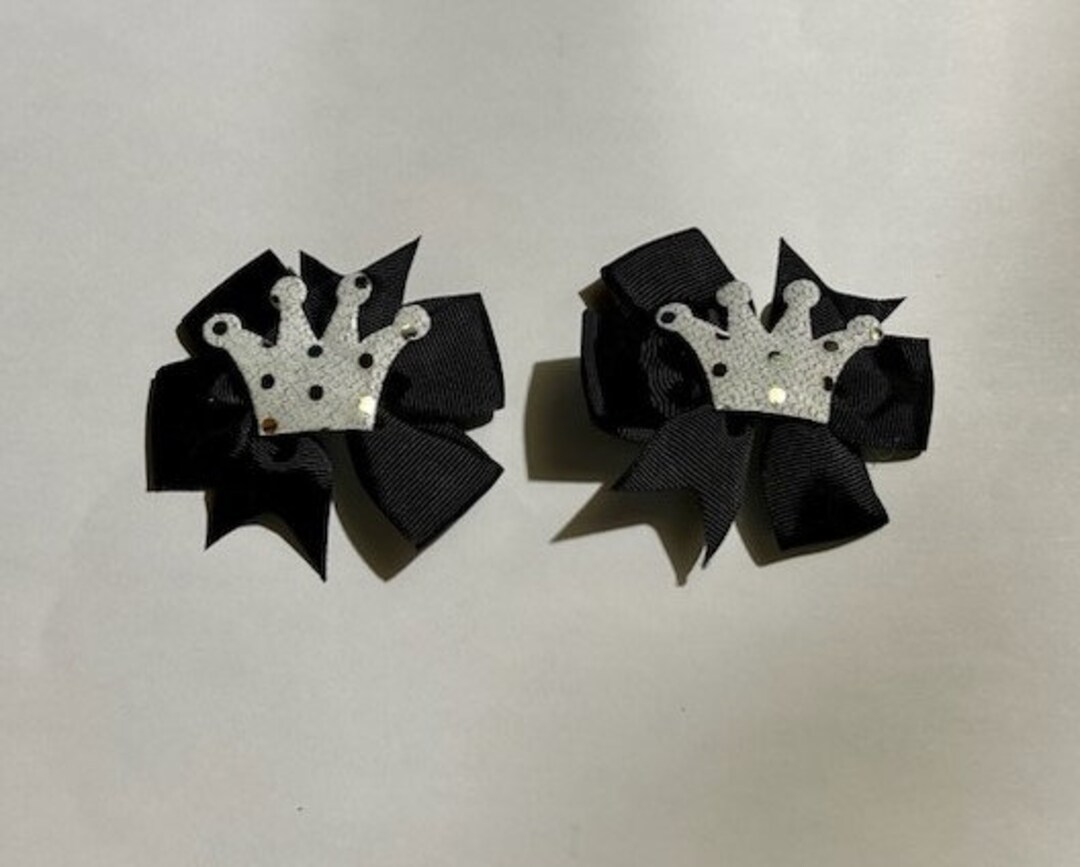 2 Fancy Black Med - Large Dog Bows on Clips Black Dog Bows With White ...