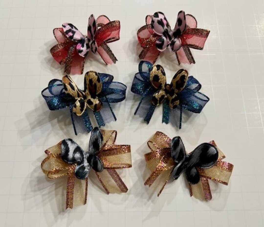 6 Fancy Decorated Dog Bows Cheetah Butterfly Dog Grooming Bows ...