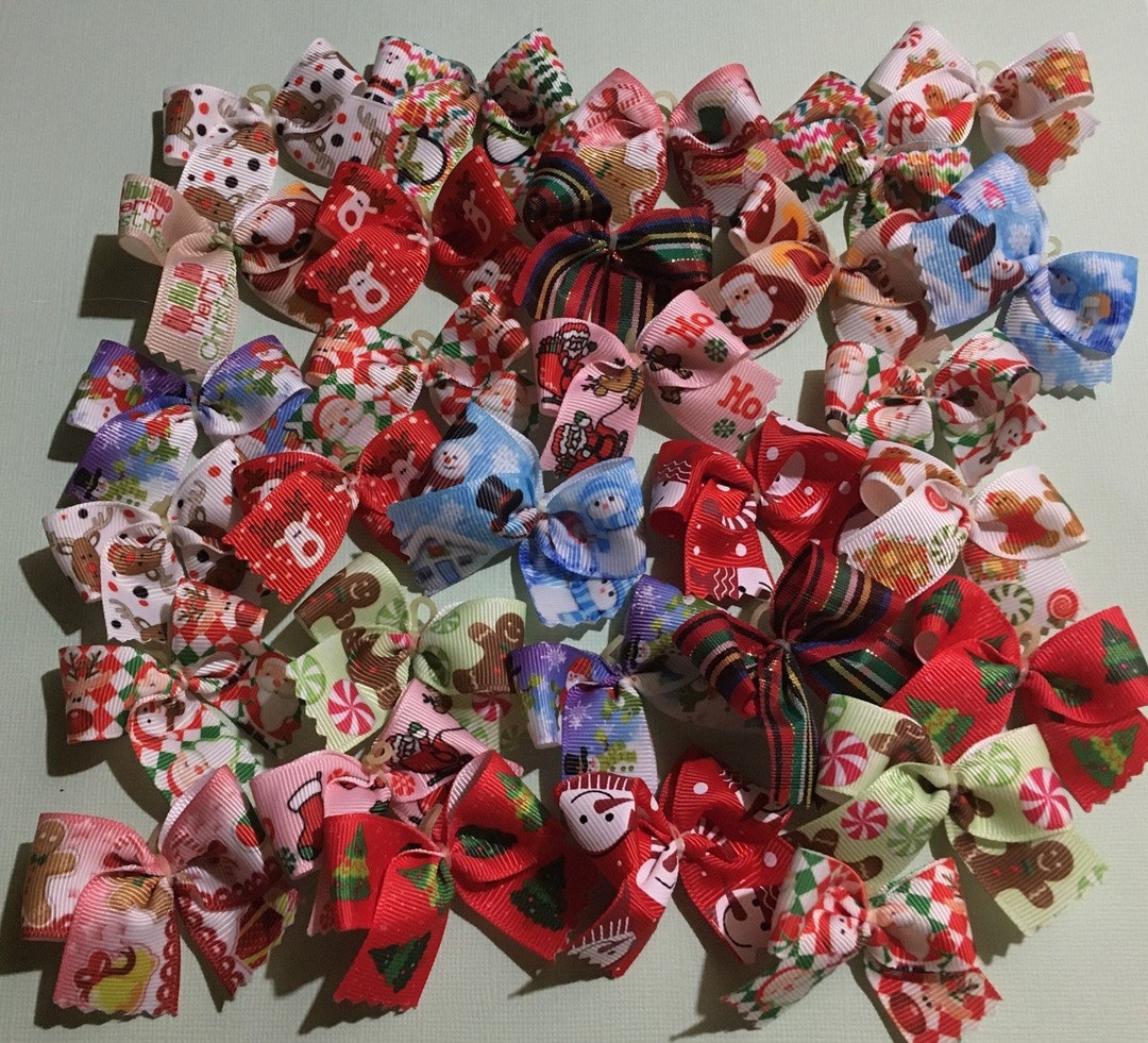 30 Medium Christmas Dog Bows Top Quality Grosgrain Ribbons Dog Grooming ...