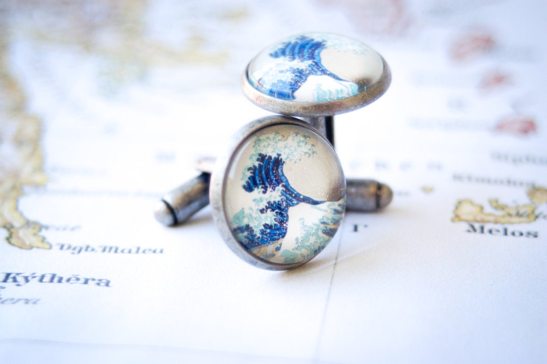 Cufflinks Great Wave Cufflinks Hokusai Cufflinks Japanese - Etsy