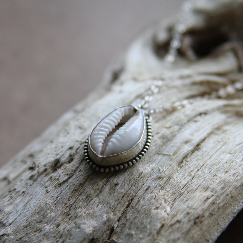 Cowrie Shell Detailed Sterling Silver Necklace Etsy