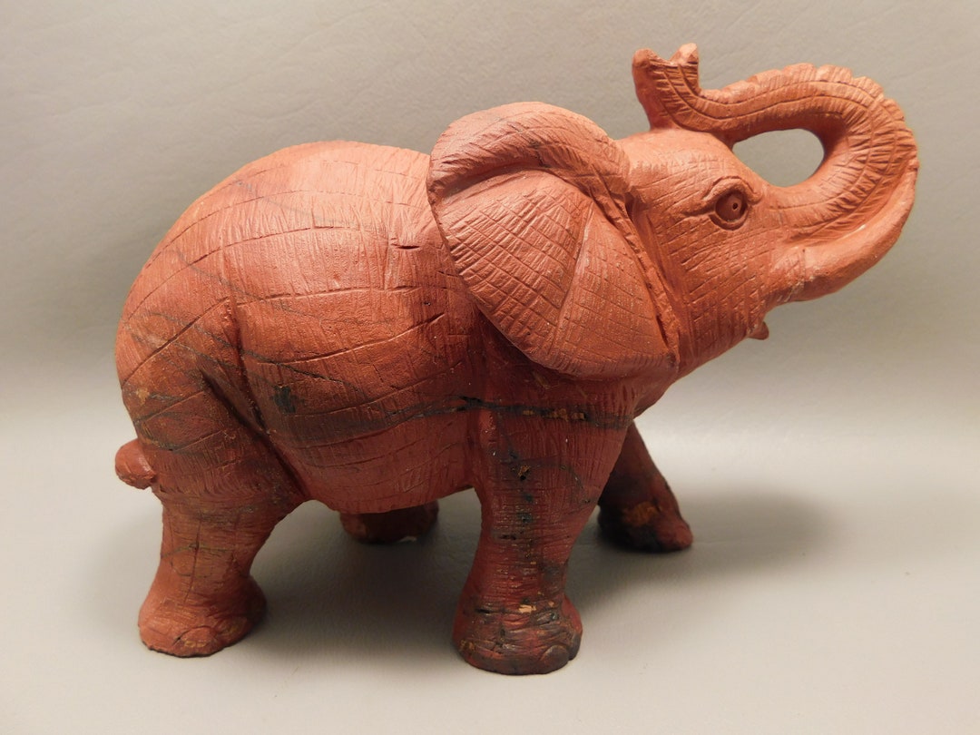 Elephant Figurine Red Jasper Gemstone Animal Carving 6.25 Inch Statue ...