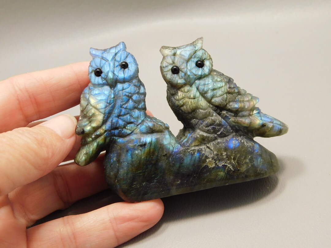 Owl Figurine Labradorite Carving Carved Gemstone 2 Owls Animal e359 - Etsy