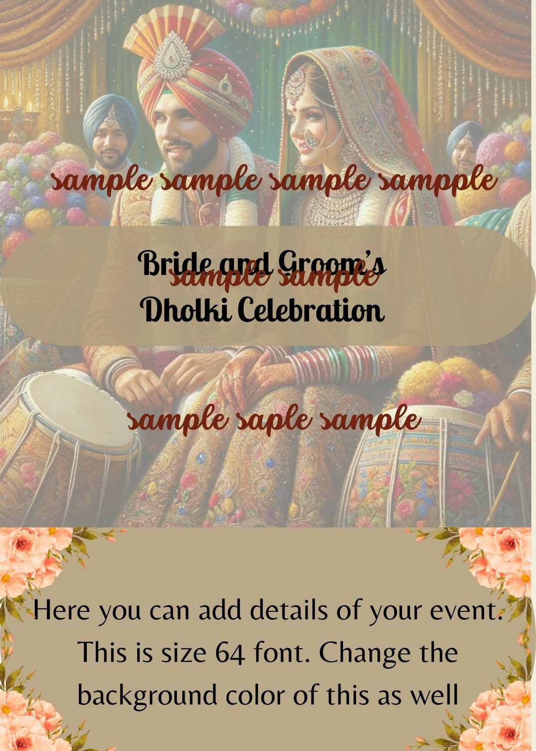 Dholki Pre-wedding Invitation Virtual, Printable, Free Canva Edit ...