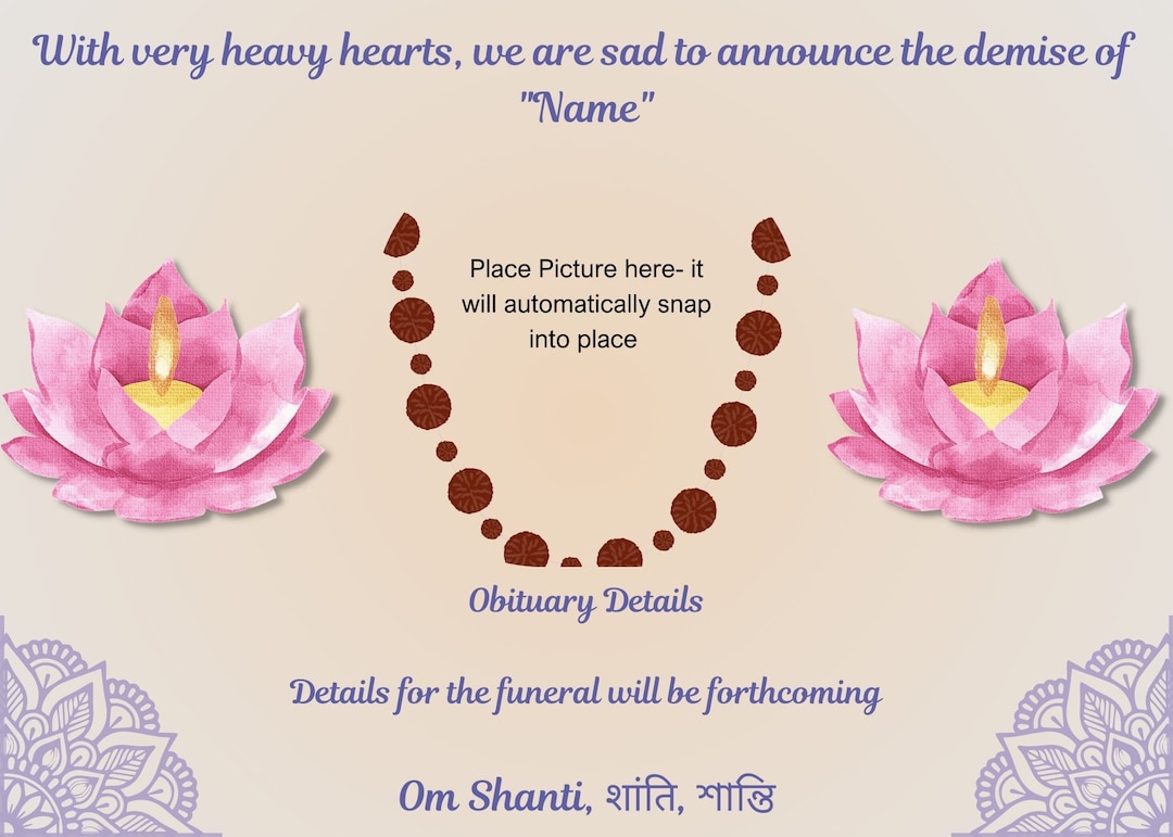 Hindu Funeral, Funeral Program and Death Anniversary Invitations ...
