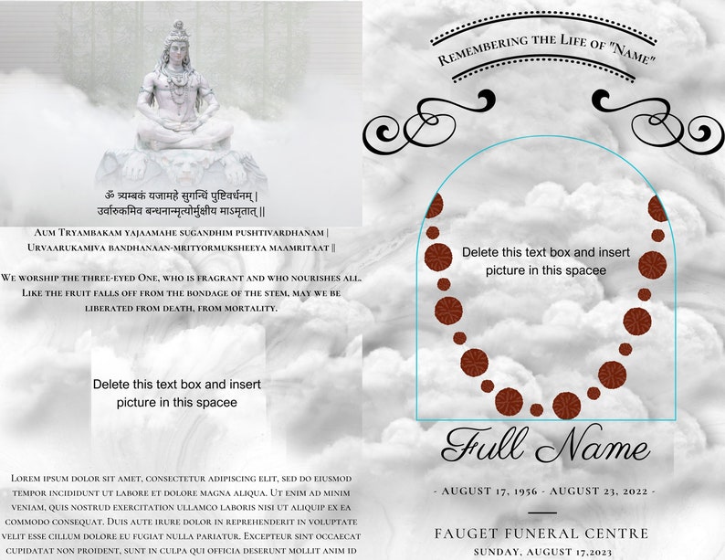 Hindu Indian Funeral Program Booklet. Editable, Printable, Easy to Use ...