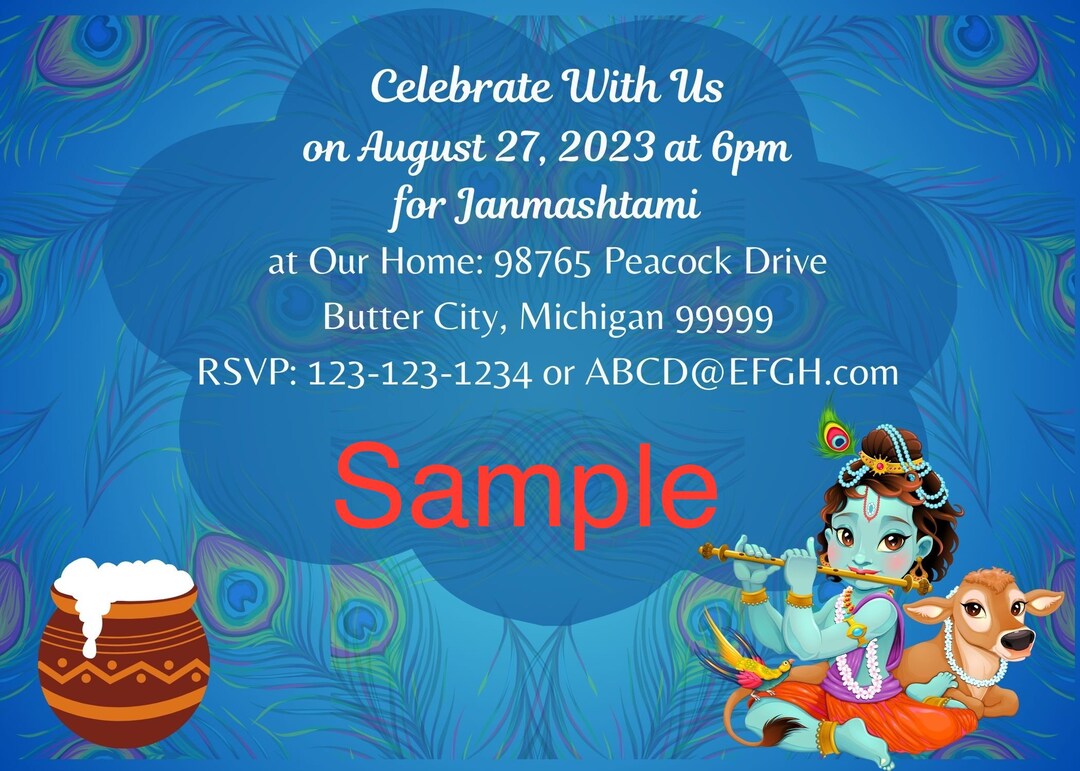 Janmashtami Krishna Invitation Template for Virtual and Printable ...