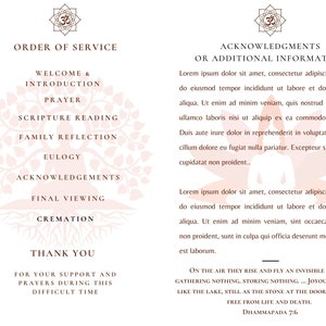 Funeral Program Buddhist Indian Theme. Minimalist Design With Picture ...