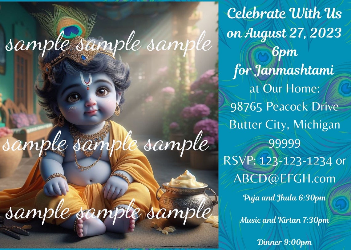 Krishna Theme Virtual Invitation for Birthday, Rice Ceremony, Puja ...