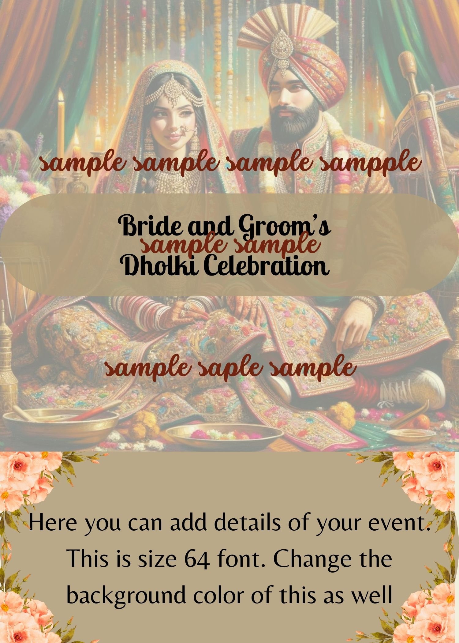 Dholki Invitation Virtual, Printable, Free Canva Edit, Elegant Design ...