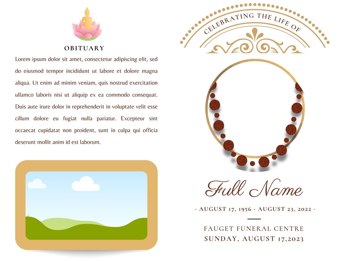 Funeral Program Buddhist Indian Theme. Minimalist Design With Picture ...