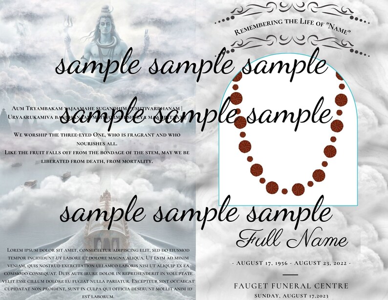 Hindu Funeral Program Bifold Shiva Theme. Easy Editable Canva Template ...