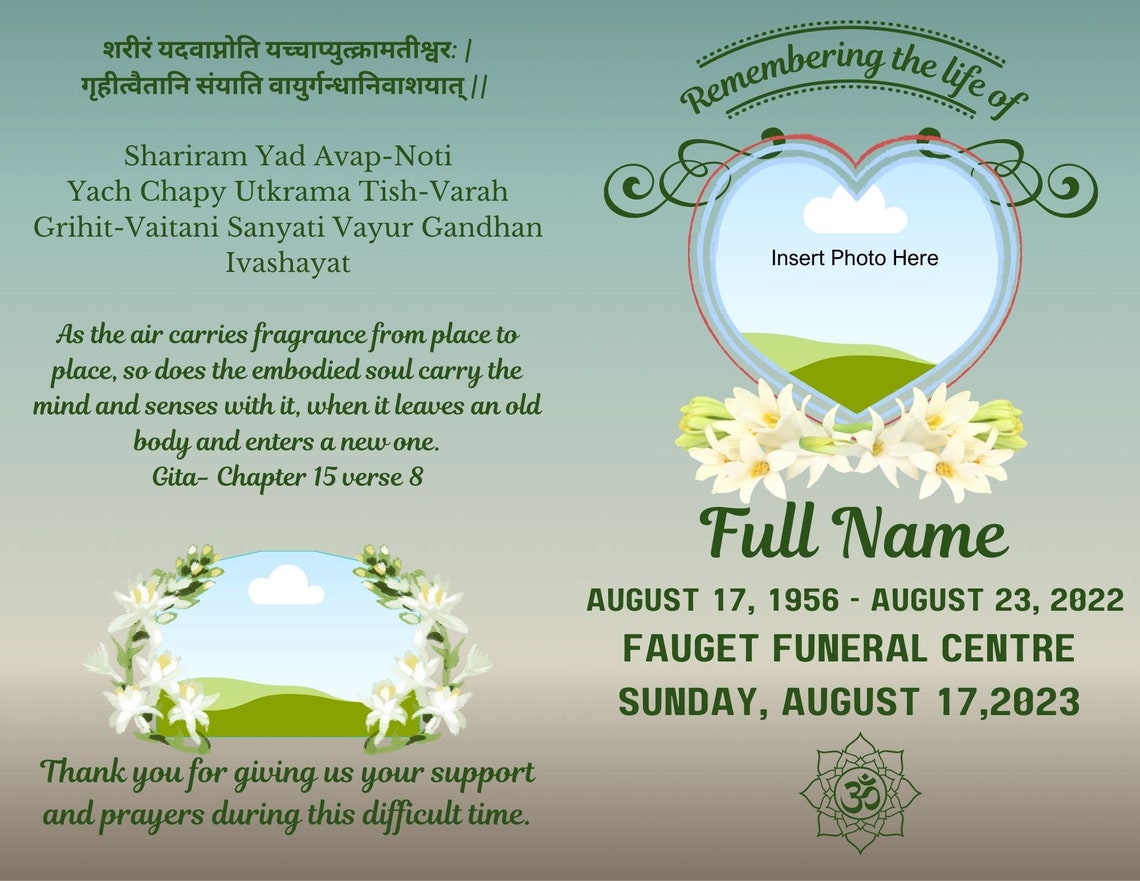 Tuberose Theme Indian Funeral Announcement and Program Booklet in ...