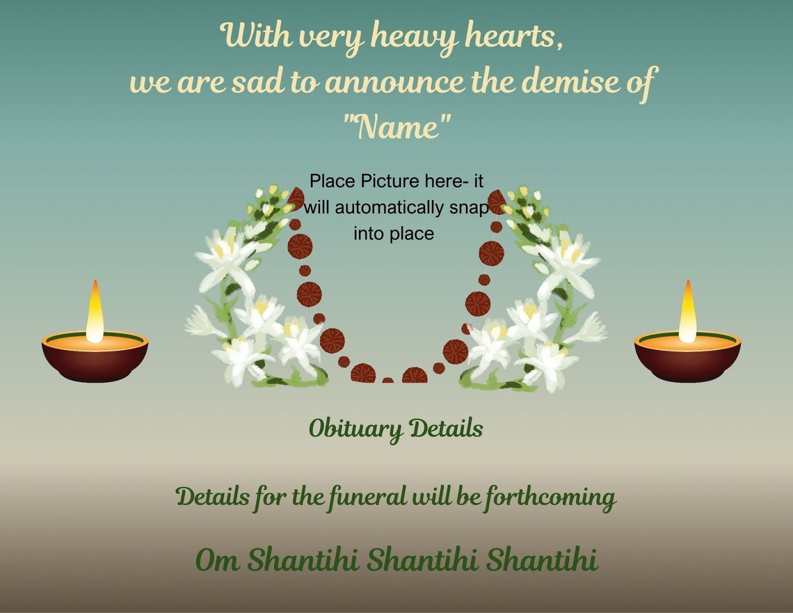 Tuberose Theme Indian Funeral Announcement and Program Booklet in ...