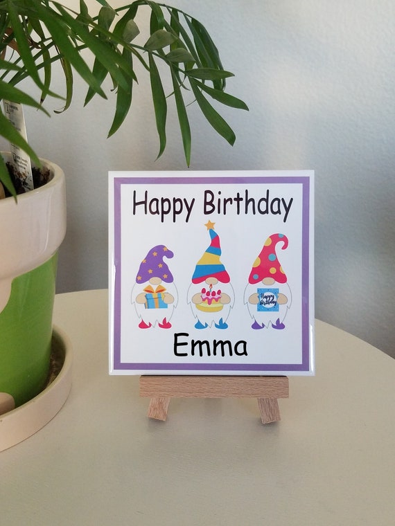 Happy Birthday Gnome Sign Personalized Ceramic Tile Sign with | Etsy